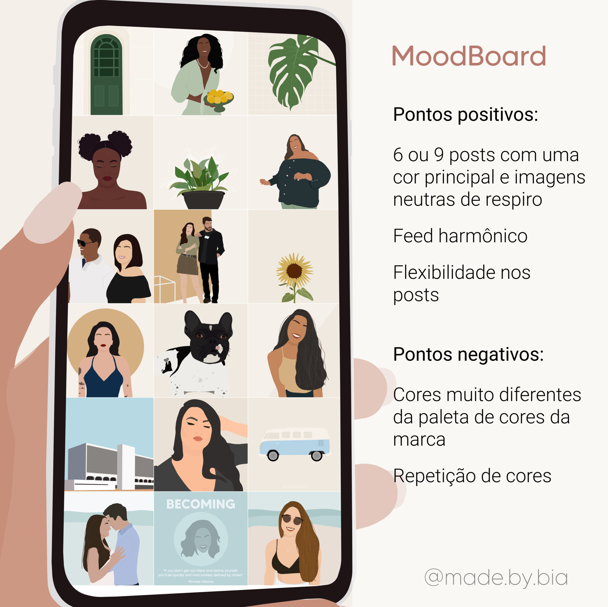Tipos de feed com ilustração – Made by Bia