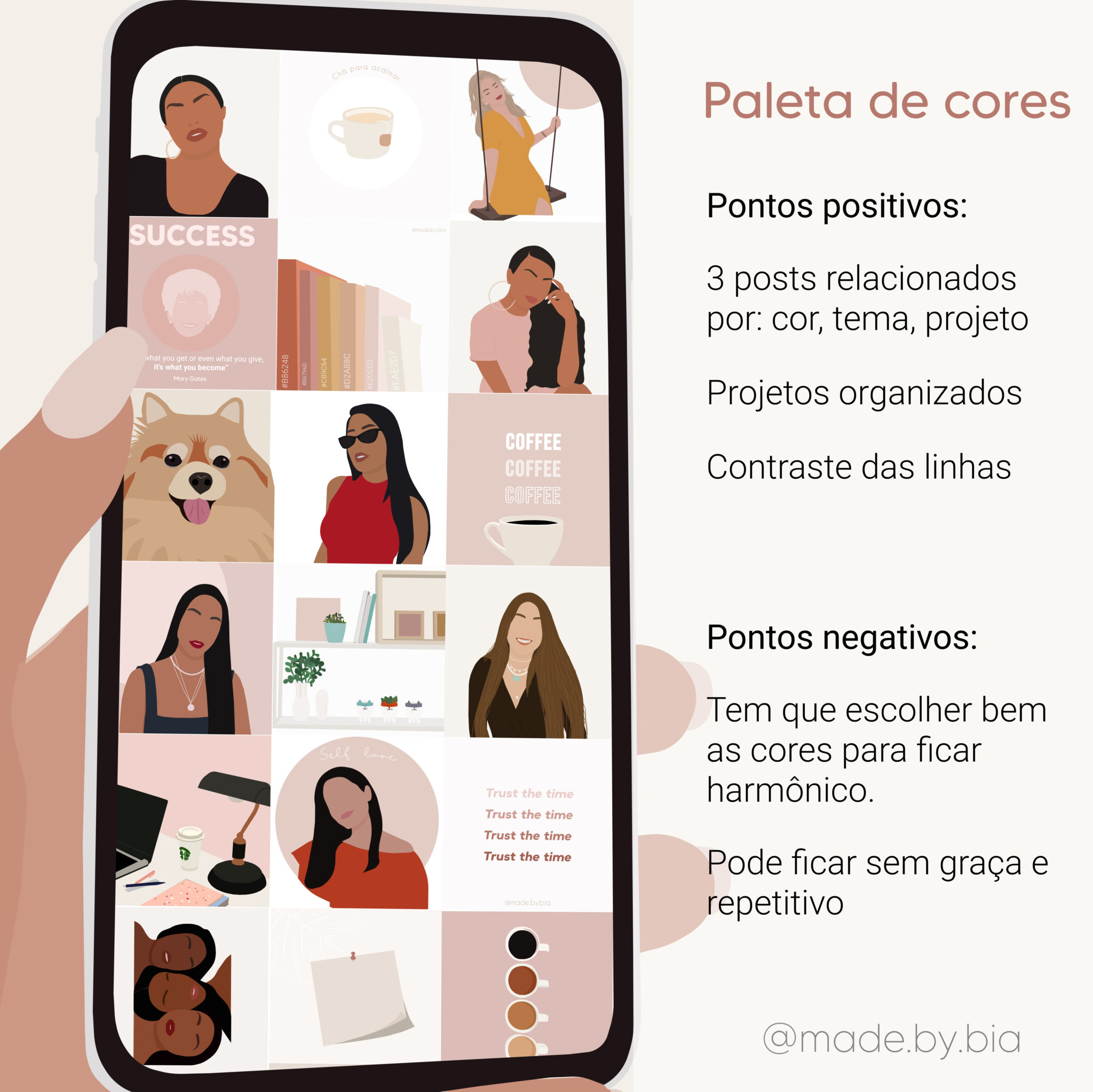 Tipos de feed com ilustração – Made by Bia