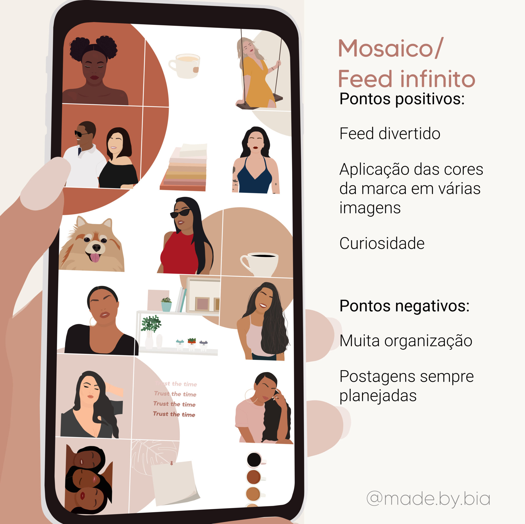 Tipos de feed com ilustração – Made by Bia