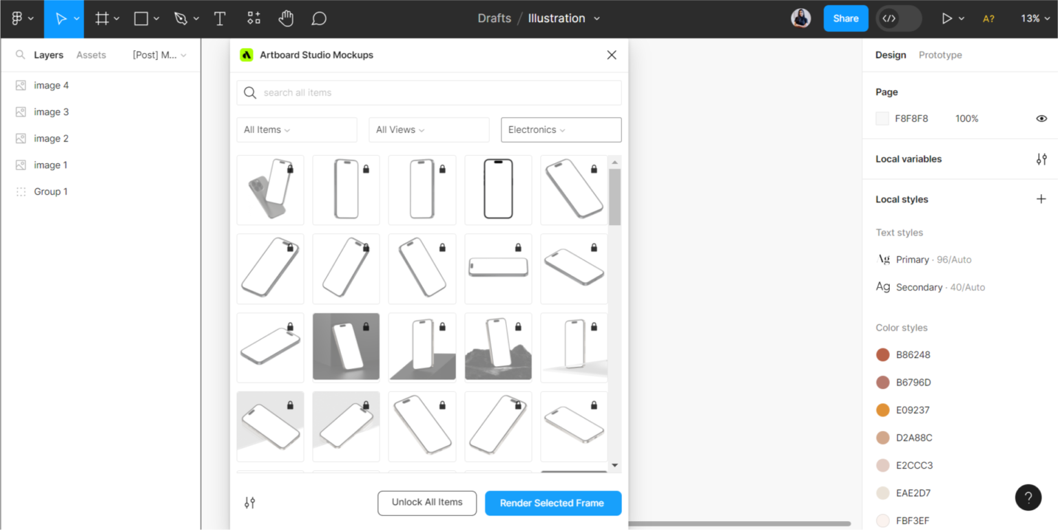 Como colocar mockup no Figma? Com plugin artboard studio – Made by Bia